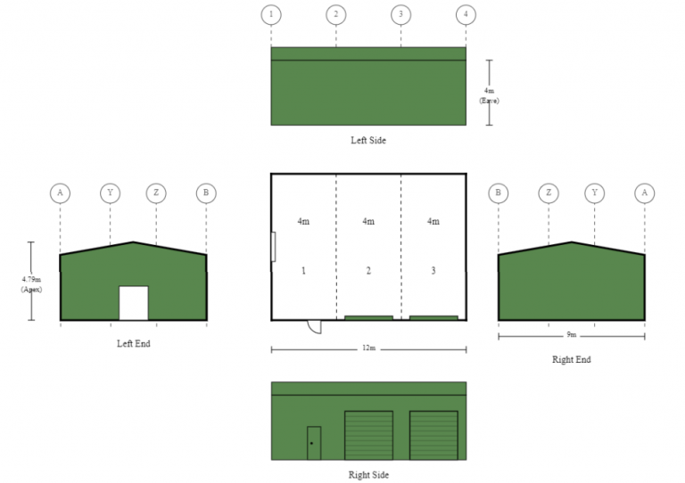 9m x 12m x 4m Triple Bay Colorbond Shed With 2 Roller Doors and PA Door ...