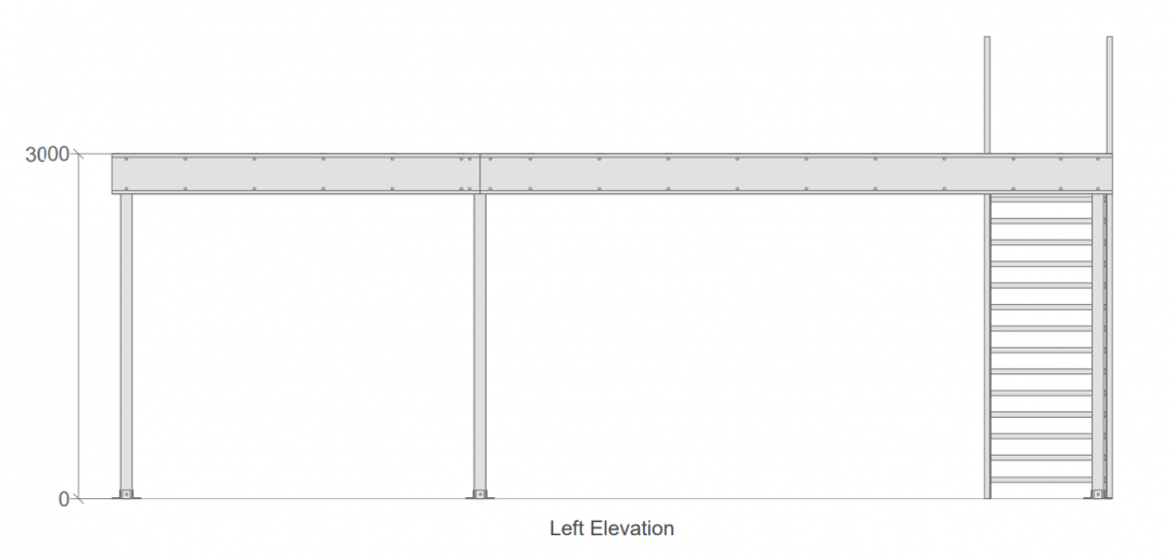 8700 x 5100 x 3000 Mezzanine Floor With Stairs and Stair Railings ...