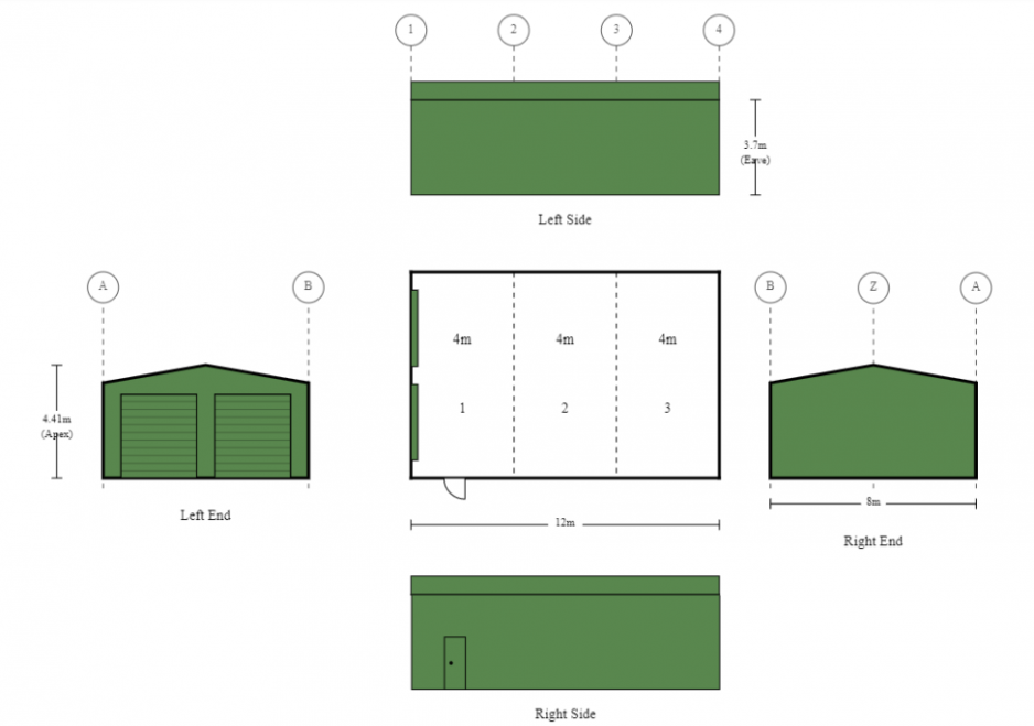 8m x 12m x 3.7m Triple Bay Colorbond Shed with 2 Wide Roller Doors and ...