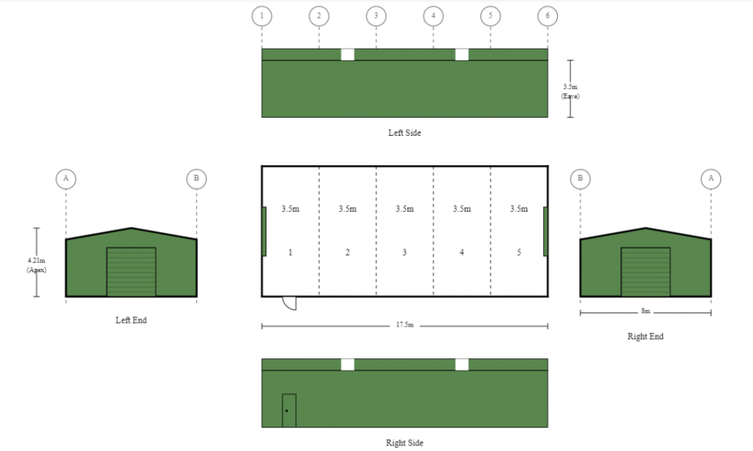 8m x 17.5m x 3.5m Region B 5 Bay 2 Roller Doors Drive-Through End to ...
