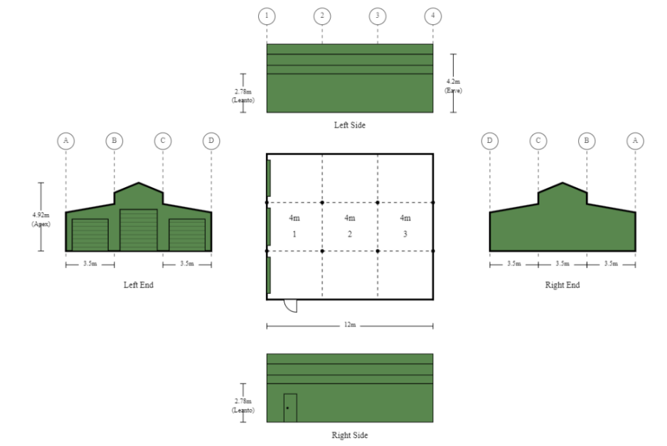 10.5m x 12m x 4.2m American Barn Style 3 Bay Shed With Roller Door and ...