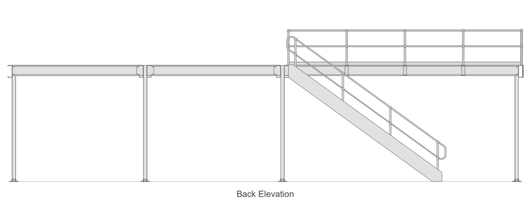 10000 x 15000 x 3398 Mezzanine Floor with Stairs, Handrail and Railing ...