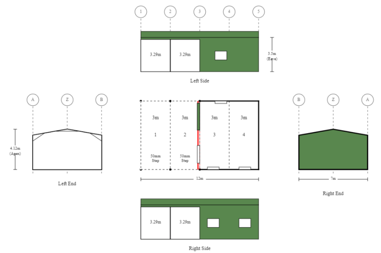 7m x 12m x 3.5m Region B Shed with Front Carport, Vermin Flashing, and ...