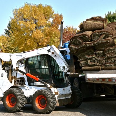 Skid Steer Lifting a Loaded Pallet | Steel Sheds in Australia